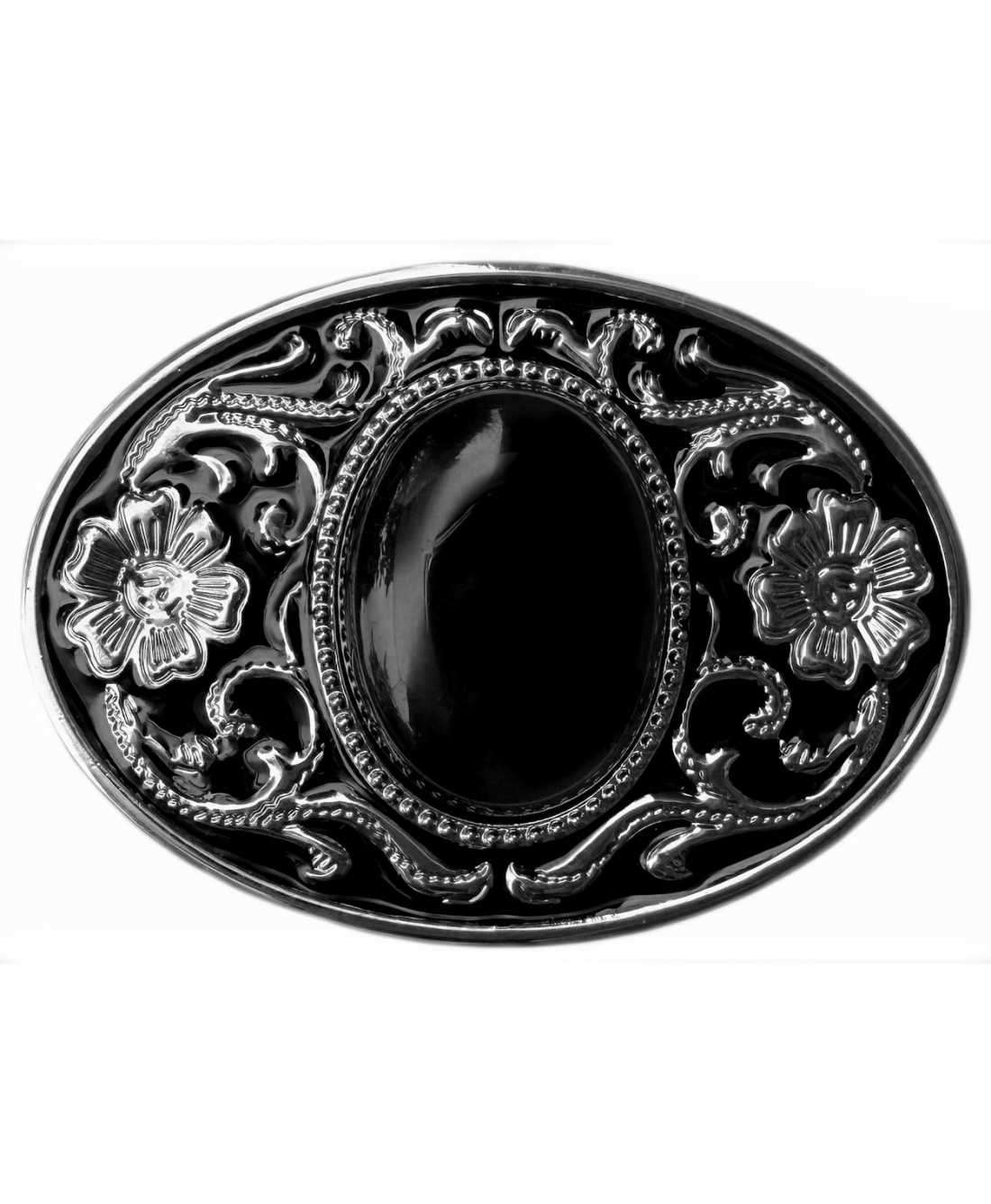 Belt Buckle - Oval Filigree with Black Colour Cabochon Centre