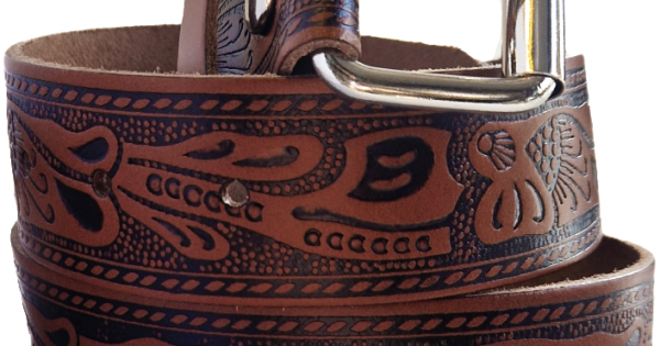 Leather Belt - Scroll Dark Brown